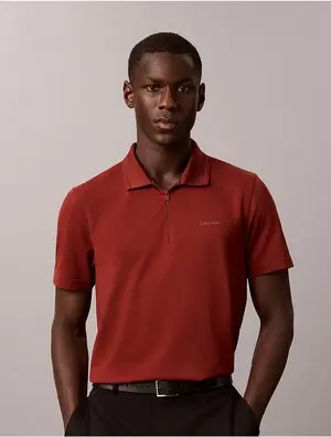 Calvin Klein Tech Pique Zip Polo Shirt - Fired Brick