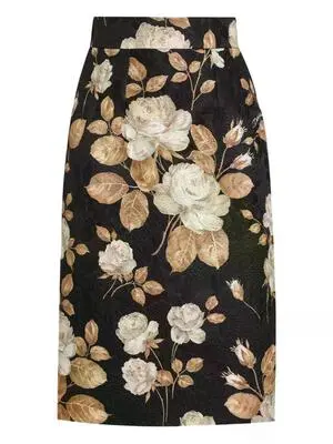 Dolce & Gabbana Rose-print Midi Pencil Skirt - Black