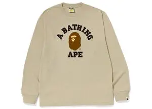 BAPE College Long Sleeve Tee Shirt - Beige