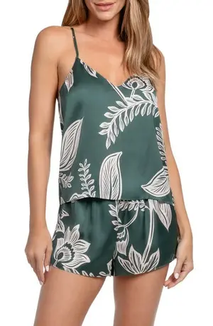 MIDNIGHT BAKERY Print Satin Camisole & Tap Pajamas - Green