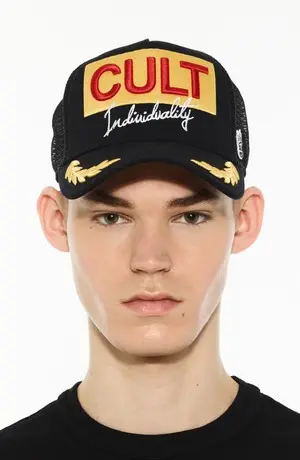CULT OF INDIVIDUALITY Logo Mesh Back Trucker Hat - Black