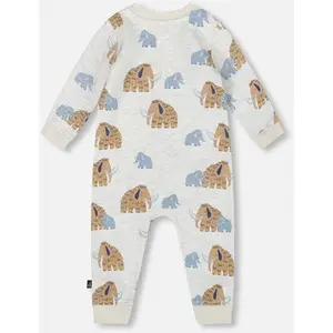 DEUX PAR DEUX Fleece Romper With Wooly Mammoth Print - Beige