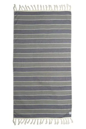 INFUSEZEN Multi Stripe Terry Cloth Lined Turkish Towel - Grey And Navy