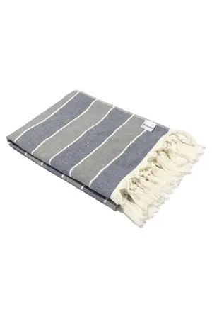 INFUSEZEN Multi Stripe Terry Cloth Lined Turkish Towel - Grey And Navy
