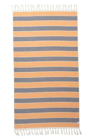 INFUSEZEN Multi Stripe Terry Cloth Lined Turkish Towel - Orange And Navy
