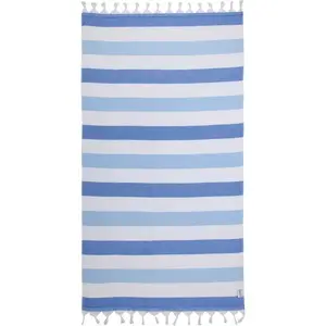 INFUSEZEN Kapris Striped Organic Turkish Towel With Soft Terry Cloth Back Blue