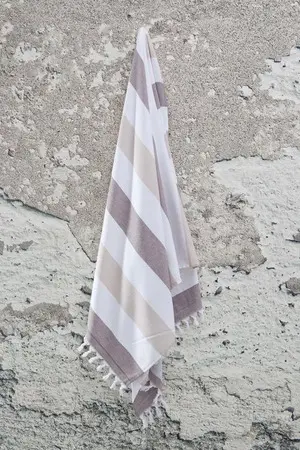 INFUSEZEN Kapris Striped Organic Turkish Towel With Soft Terry Cloth Back - Brown