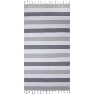INFUSEZEN Kapris Striped Organic Turkish Towel With Soft Terry Cloth Back Grey