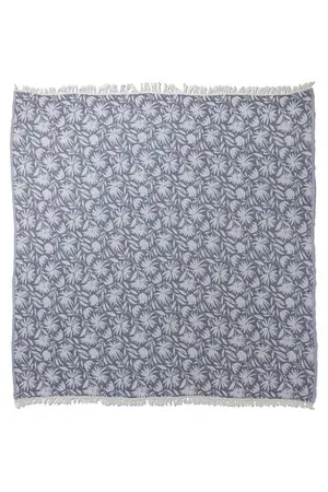 INFUSEZEN Whimsical Flower Organic Reversible Muslin Blanket - Navy