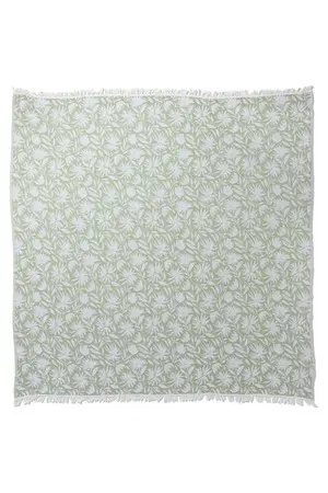 INFUSEZEN Whimsical Flower Organic Reversible Muslin Blanket - Olive