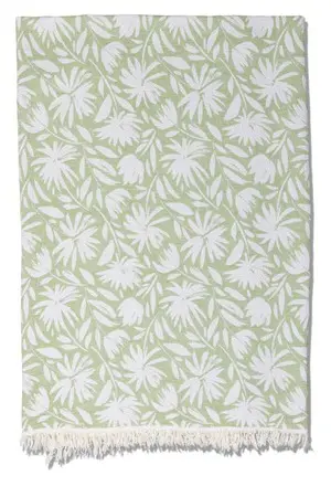 INFUSEZEN Whimsical Flower Organic Reversible Muslin Blanket - Olive