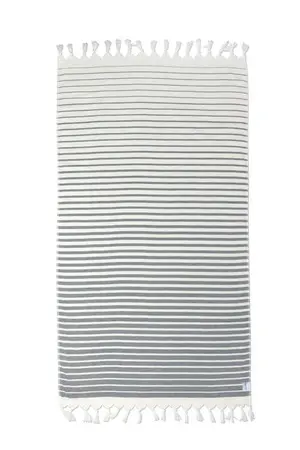 INFUSEZEN Gradient Striped Organic Turkish Towel With Soft Terry Cloth Back - Dark Grey