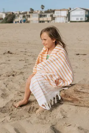 INFUSEZEN Gradient Striped Organic Turkish Towel With Soft Terry Cloth Back - Orange
