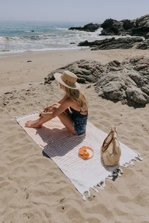 INFUSEZEN Gradient Striped Organic Turkish Towel With Soft Terry Cloth Back - Orange