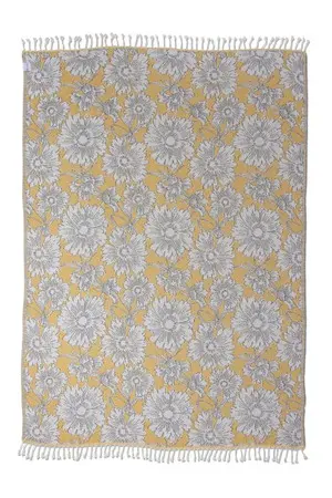 INFUSEZEN Garden Flower Organic Cotton Medium Weight Throw Blanket - Golden Yellow
