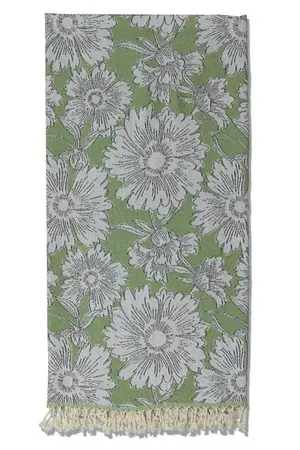 INFUSEZEN Garden Flower Organic Cotton Medium Weight Throw Blanket - Olive