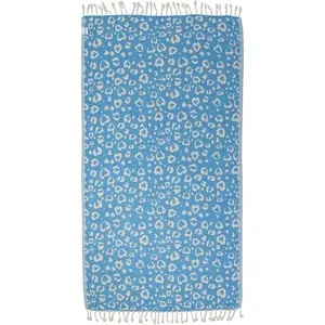 INFUSEZEN Leopard Heart Organic Turkish Towel Blue