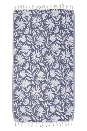 INFUSEZEN Whimsical Flower Organic Turkish Towel - Navy