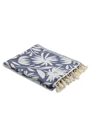 INFUSEZEN Whimsical Flower Organic Turkish Towel - Navy