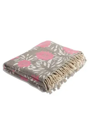 INFUSEZEN Flower Pop Organic Cotton Medium Weight Throw Blanket - Grey With Pink Flowers