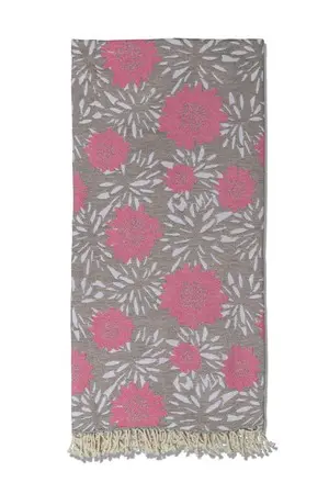 INFUSEZEN Flower Pop Organic Cotton Medium Weight Throw Blanket - Grey With Pink Flowers