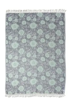 INFUSEZEN Flower Pop Organic Cotton Medium Weight Throw Blanket - Navy With Mint Flowers