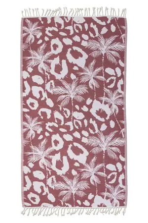 INFUSEZEN Leopard Palm Organic Turkish Towel - Burgundy