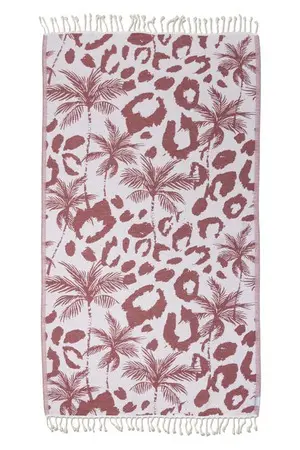 INFUSEZEN Leopard Palm Organic Turkish Towel - Burgundy