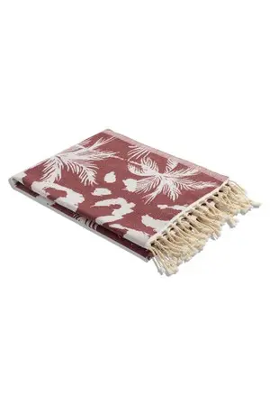 INFUSEZEN Leopard Palm Organic Turkish Towel - Burgundy