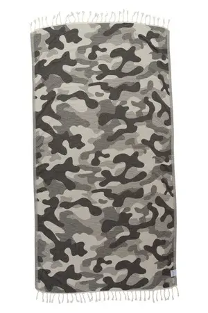 INFUSEZEN Camo Print Organic Sand Resistant Reversible Turkish Towel - Black
