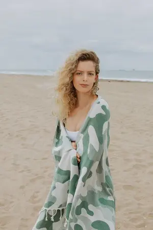 INFUSEZEN Camo Print Organic Sand Resistant Reversible Turkish Towel - Green