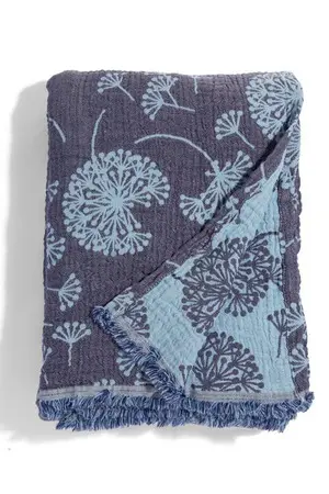 INFUSEZEN Dandelion Reversible Organic Muslin Blanket - Navy