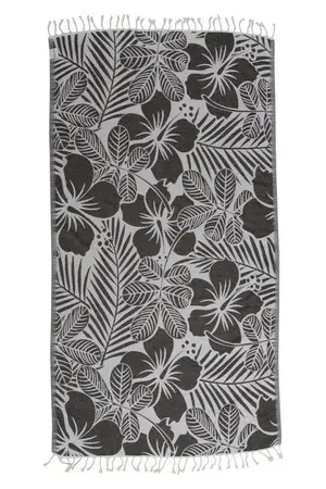 INFUSEZEN Hawaiian Flower Print Organic Cotton Reversible Turkish Towel - Black