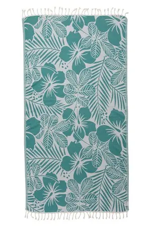 INFUSEZEN Hawaiian Flower Print Organic Cotton Reversible Turkish Towel - Seagreen
