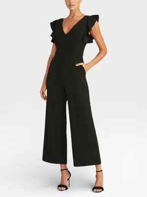 Rachel Rachel Roy Ruffle Sleeve V-neck Jumpsuit - Black