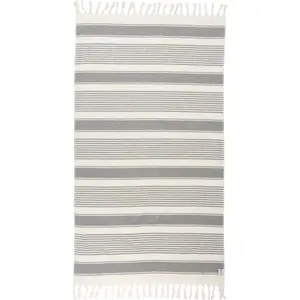 INFUSEZEN Sauna Stripe Organic Terry Cloth Lined Turkish Towel - Dark Grey