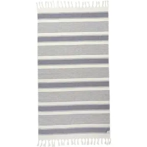 INFUSEZEN Sauna Stripe Organic Terry Cloth Lined Turkish Towel - Navy