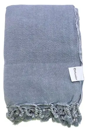 INFUSEZEN Stonewashed Organic Small Turkish Throw Blanket - Denim