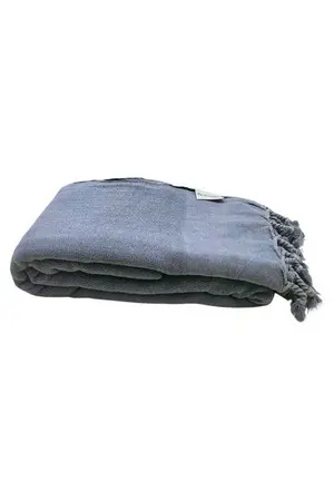 INFUSEZEN Stonewashed Organic Small Turkish Throw Blanket - Denim