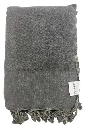INFUSEZEN Stonewashed Organic Small Turkish Throw Blanket - Faded Black