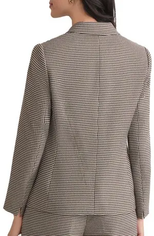 KASPER Houndstooth One-button Blazer - Black Multi