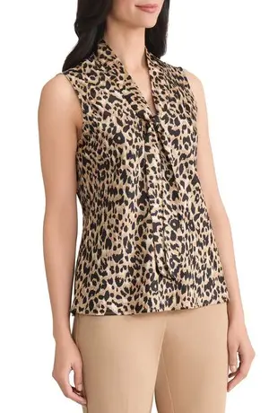 KASPER Sylvia Leopard Print Sleeveless Satin Top