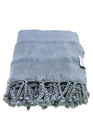 INFUSEZEN Stonewashed Organic Xl Turkish Throw Blanket - Denim