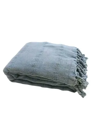 INFUSEZEN Stonewashed Organic Xl Turkish Throw Blanket - Denim
