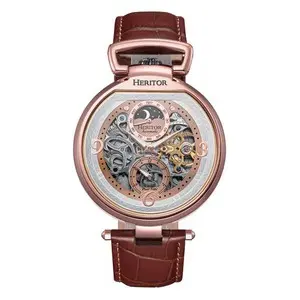 HERITOR AUTOMATIC Lincoln Leather-Band Skeleton Watch With Moon Phase Brown