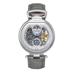 HERITOR AUTOMATIC Lincoln Leather-band Skeleton Watch With Moon Phase - Grey