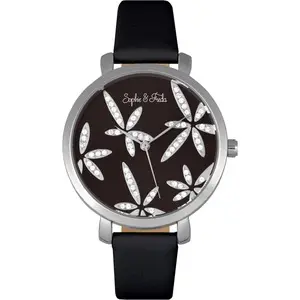 SOPHIE AND FREDA Key West Leather-band Watch With Swarovski Crystals - Silver/black