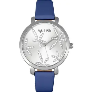 SOPHIE AND FREDA Sophie And Freda Key West Leather-Band Watch With Swarovski Crystals Silver/blue