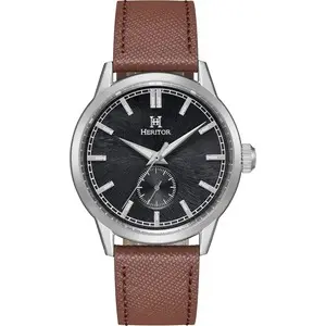 HERITOR AUTOMATIC Argento Leather-band Watch - Black/silver/brown