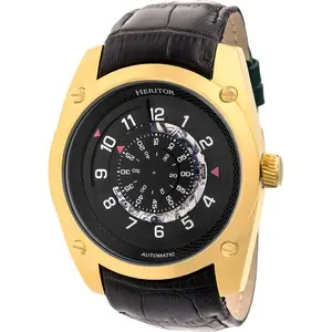 HERITOR AUTOMATIC Daniels Semi-skeleton Leather-band Watch - Gold/black